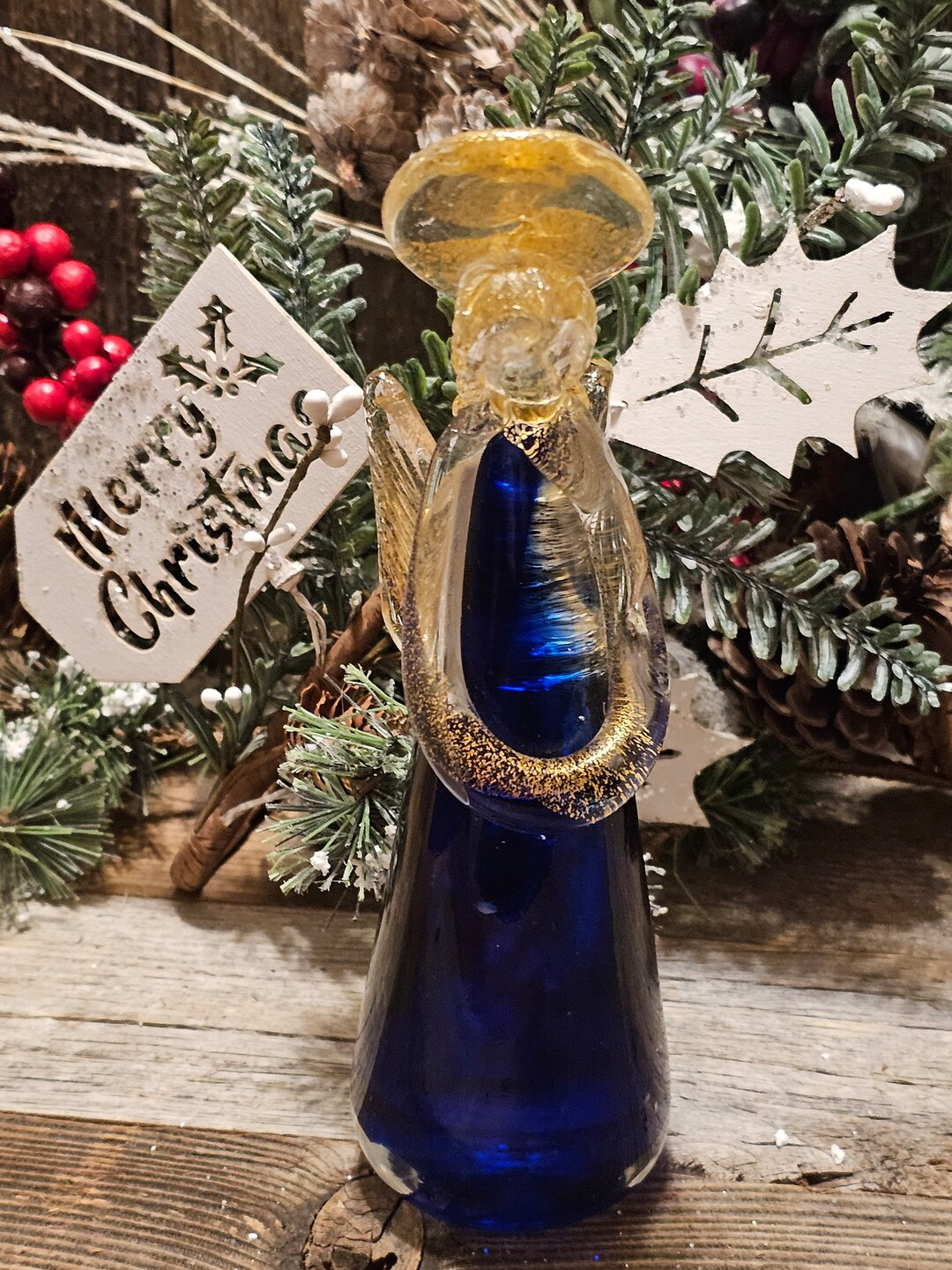 Vintage Murano Style Angel Glass Cobalt Blue 8" Angel Figurine W/halo ...