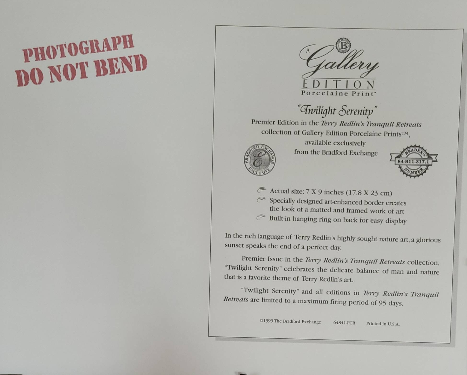 Vintage 1999 Bradford Exchange Terry Redlin twilight Serenity Gallery ...