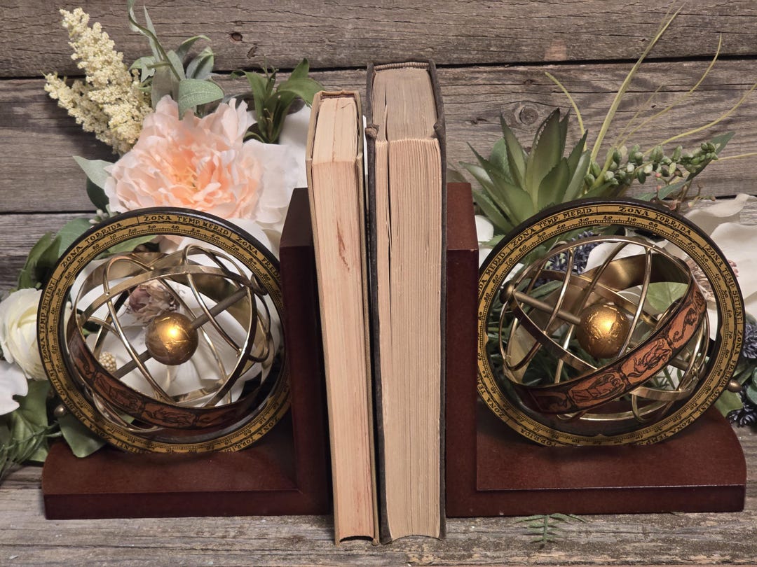 Vintage Mid Century Old World Wood,metal Armillary Sphere Bookends - Etsy