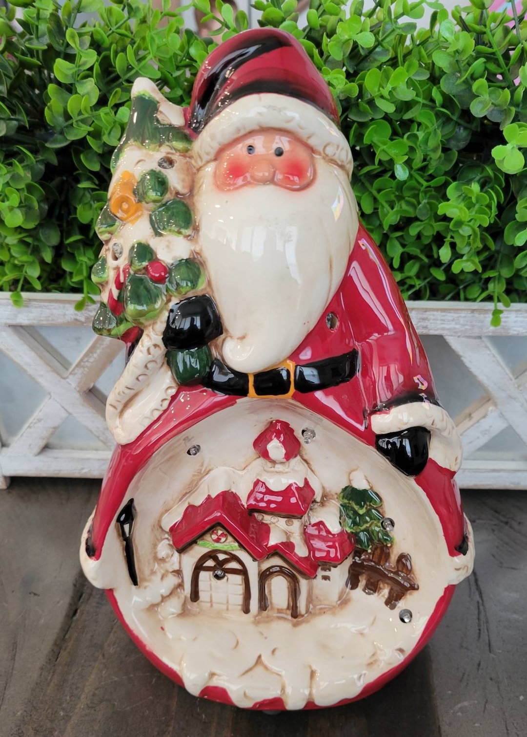 Ceramic Christmas Santa With Twinkling Lights - Etsy
