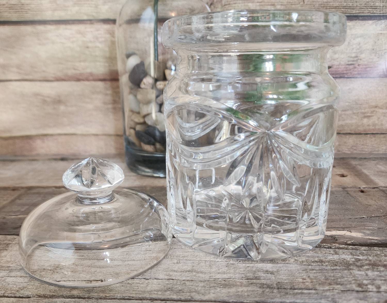 Vintage Cut Glass Biscuit Jar, Lidded Crystal Candy Jar, Crystal Cookie ...
