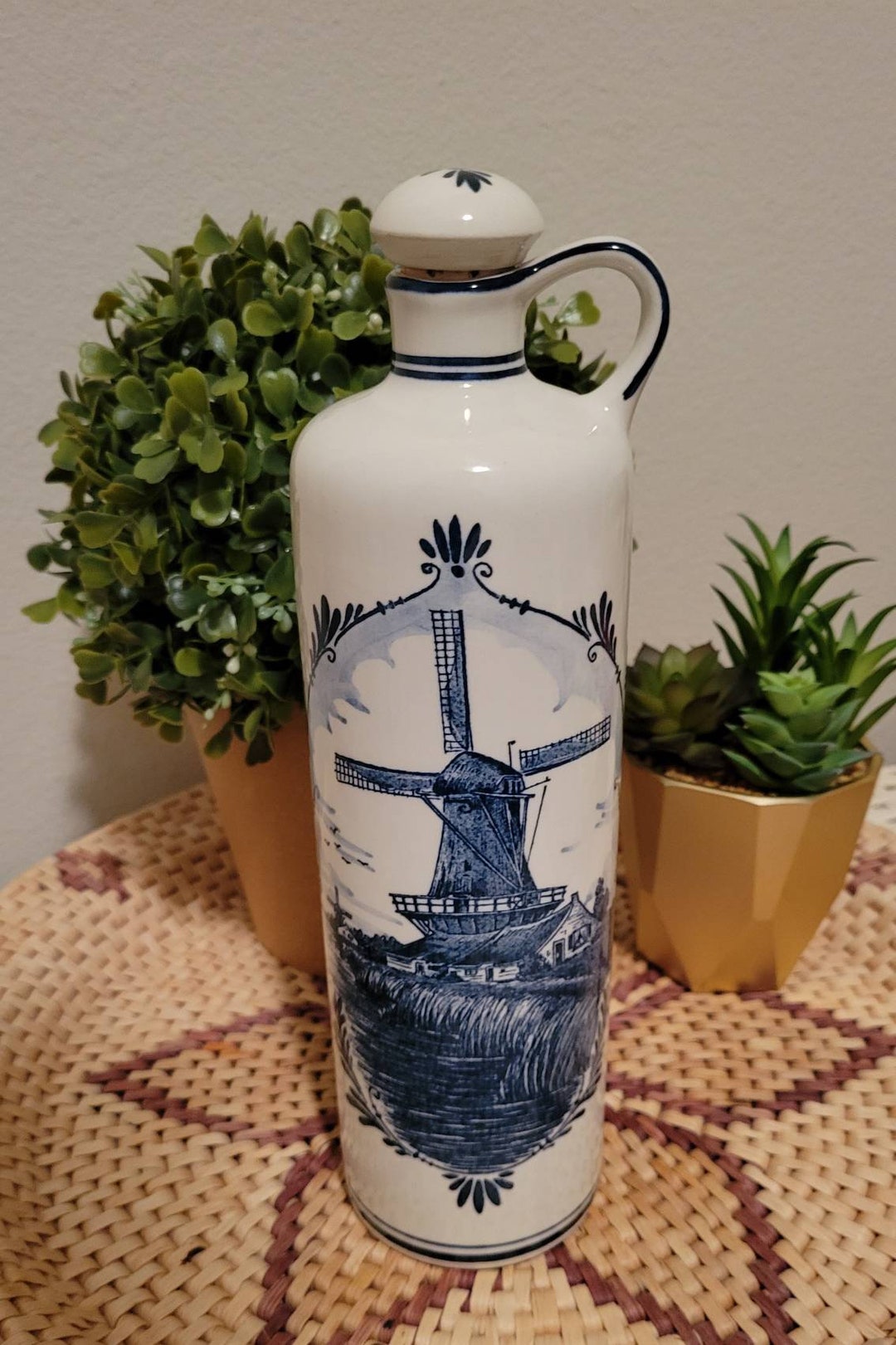 Vintage Delft Blue Bols Windmill & Floral Jug Decanter Holland - Etsy