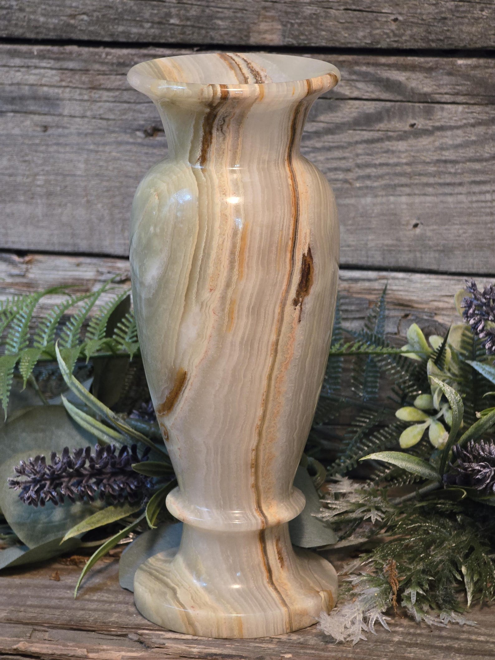 Vintage Alabaster Onyx Marble Like Vase Vessel Ivory With White Brown ...