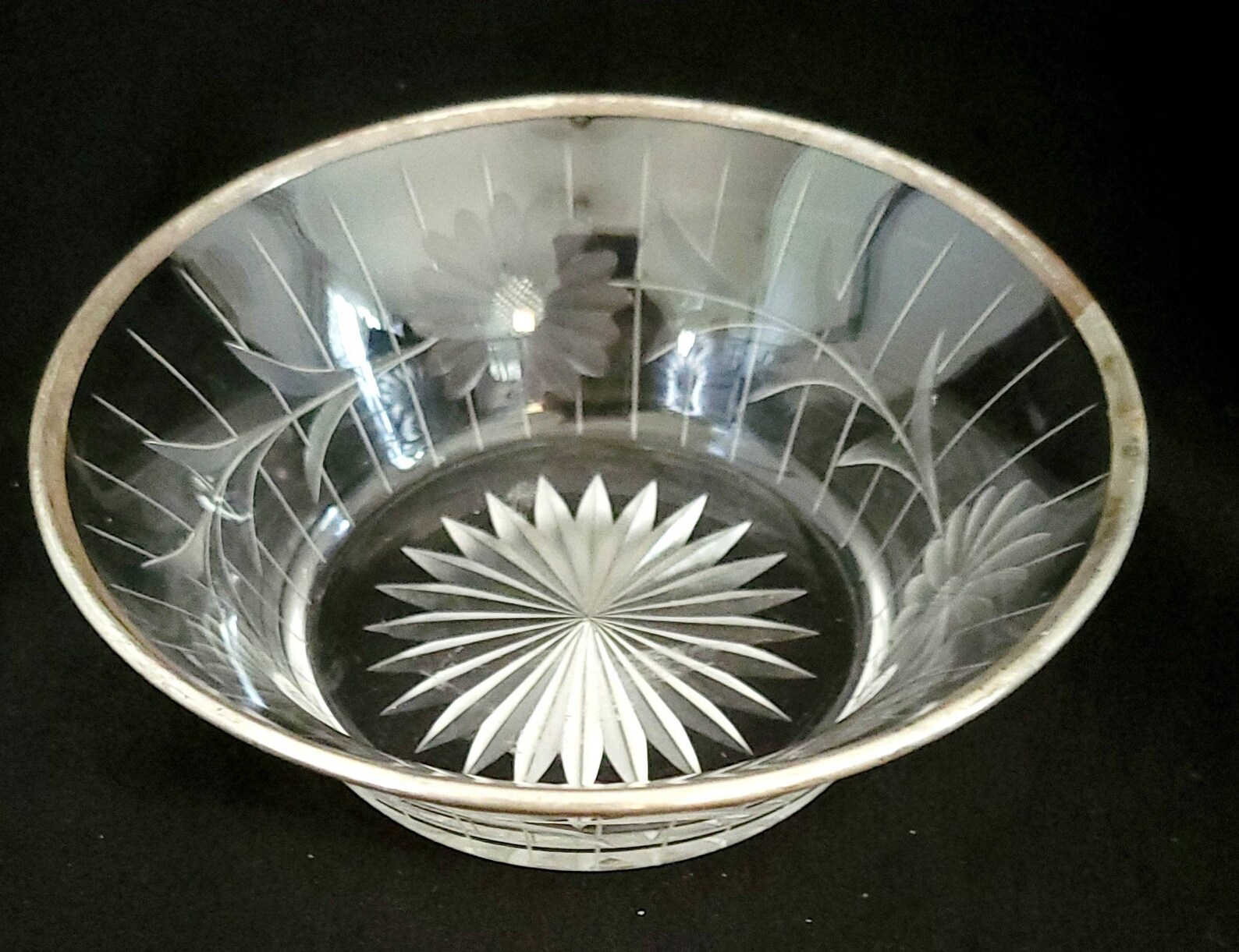 Antique Heisey Etched Floral bowl | Etsy