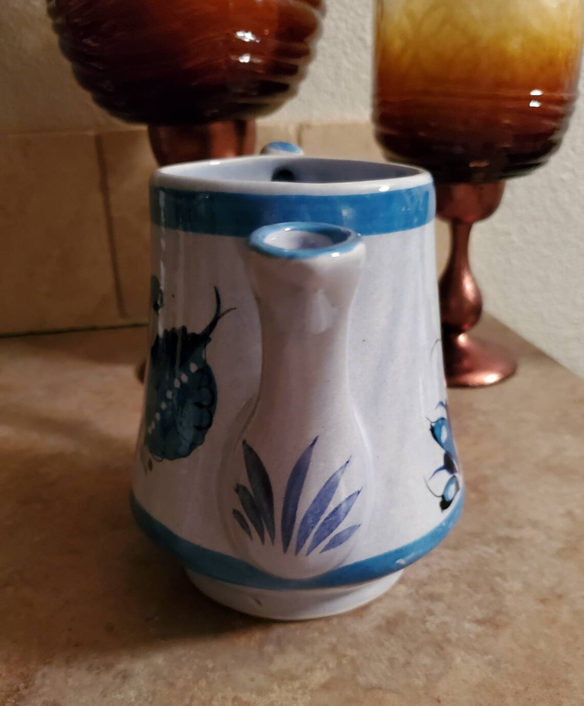 Vintage Tonala Mexican Pottery Blue Bird pitcher Mexico | Etsy