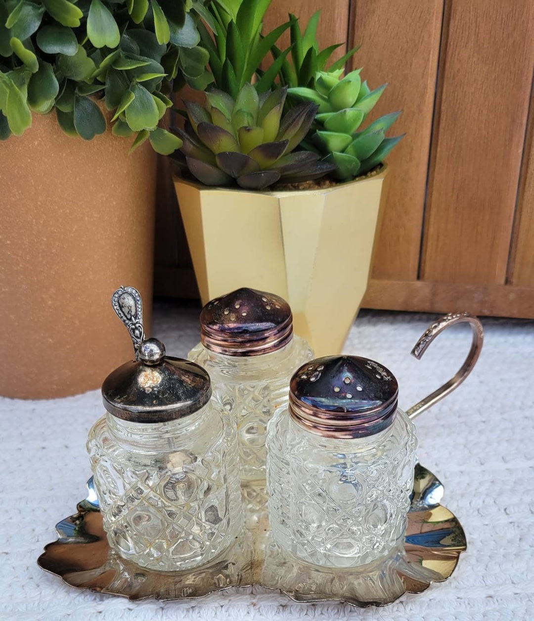 Vintage Cruet Queen Anne 3 Piece Serving Set With Salt Pepper and ...