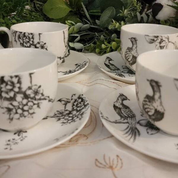 Black and White Teacup Set - Etsy