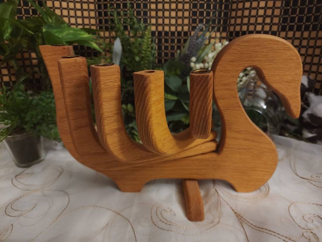 Vintage Solid Wood Folding Candle Holder Wood Swan Mid Century Candle ...