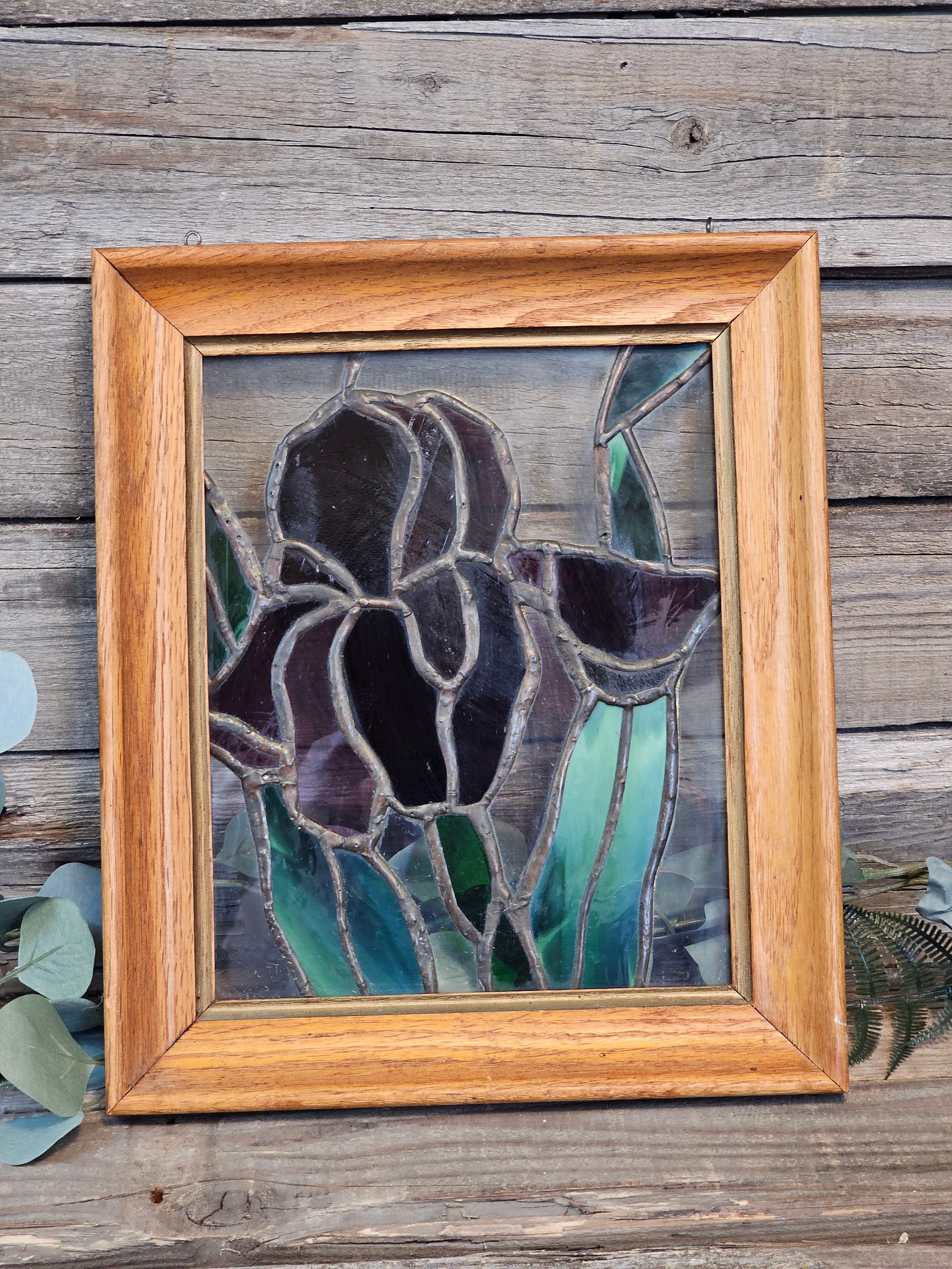 Purple Iris Stained Glass Mosaic Panel for Window, Spring Bulb Flower ...