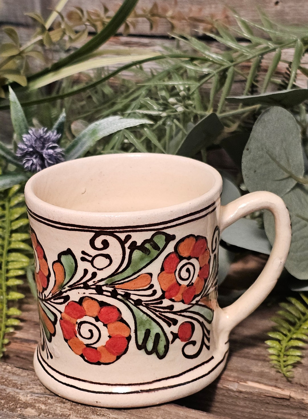 Vintage Korond Tall Mugs Korond Romanian Folk Art - Colorful Floral ...