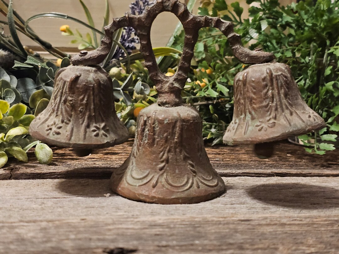 Antique Original Cast Brass Bell Triple Ringer, Antique Cast Iron ...