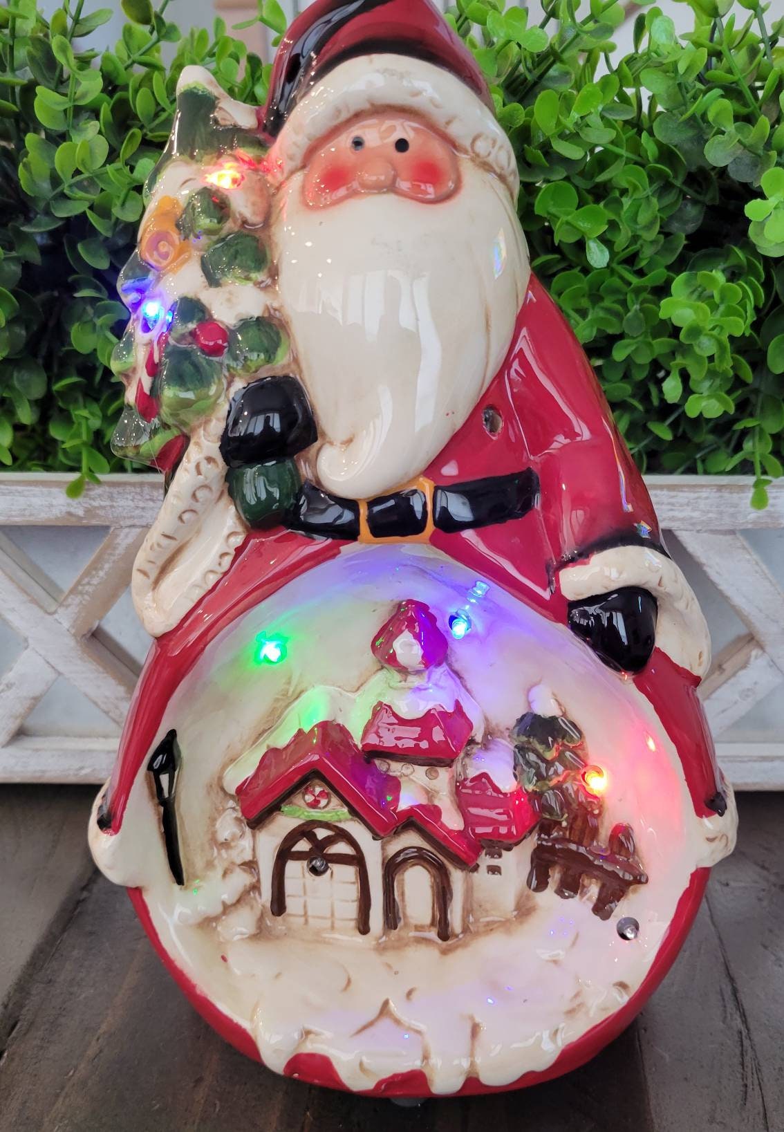 Ceramic Christmas Santa With Twinkling Lights - Etsy
