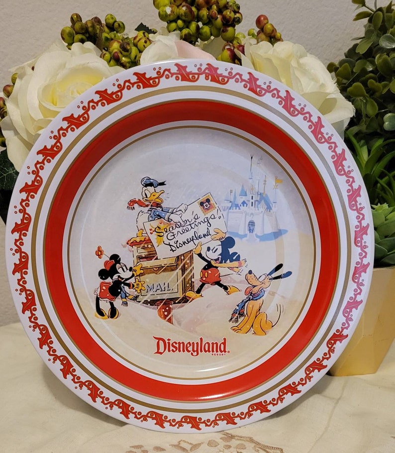 Vintage Disney Plates With Tin Box Disney Village Christmas - Etsy