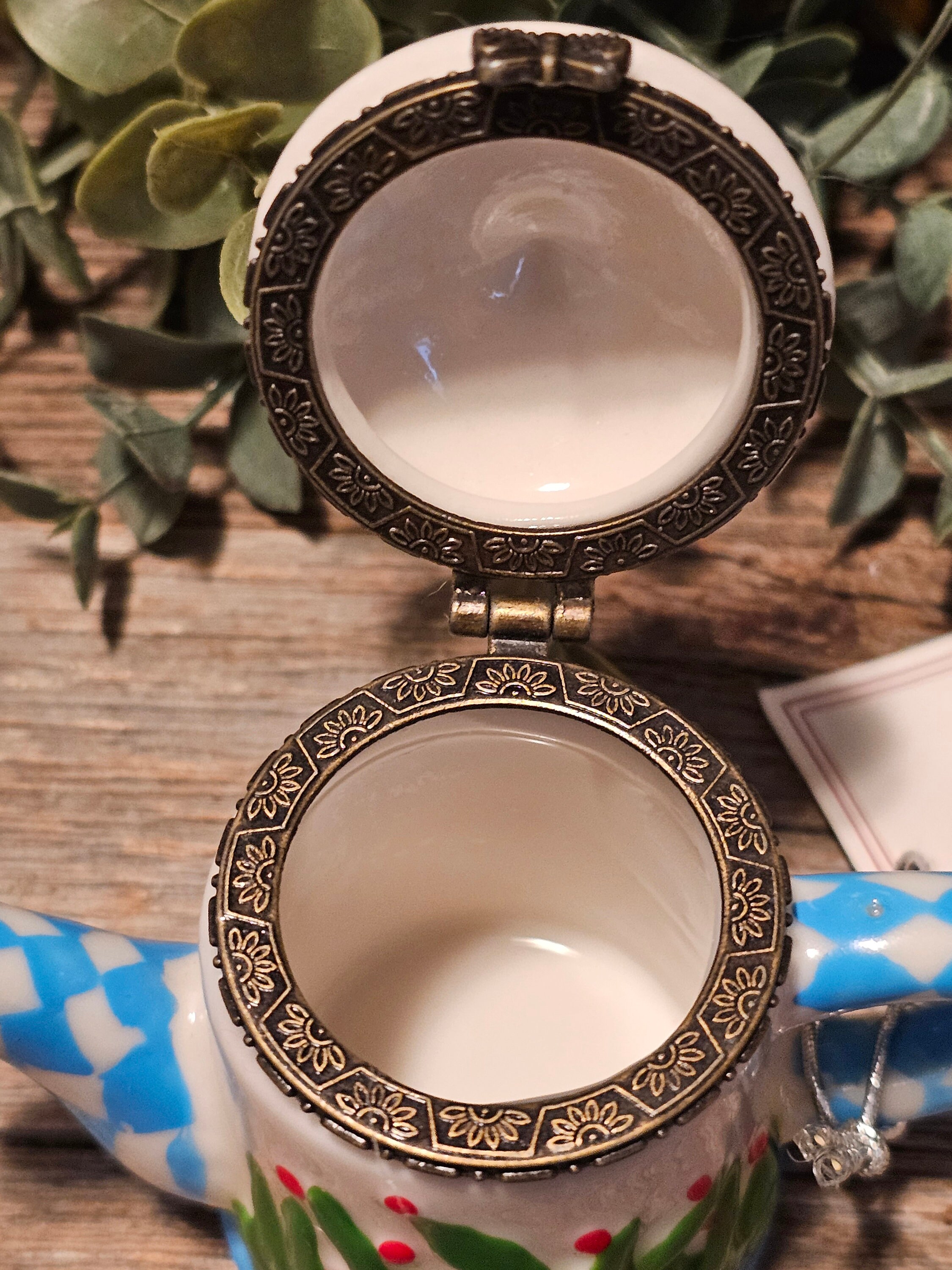 Mini Ceramic Blue & White Teapot Coffee Pot Watering Can Hinged Trinket ...