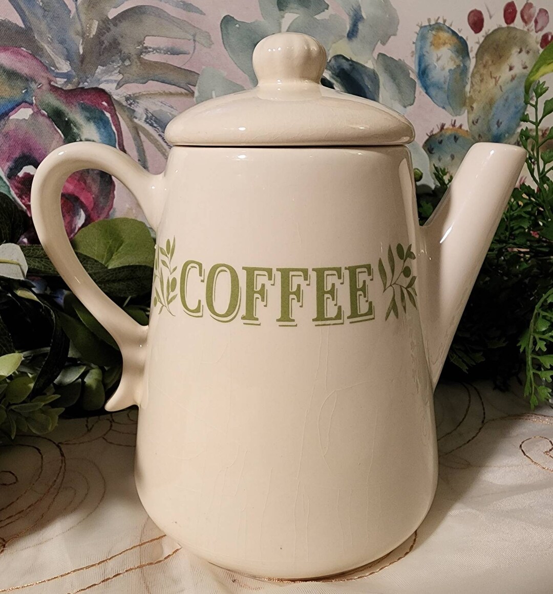 Vintage B.I. Inc. Coffee Pot Shaped Cookie Jar off White Canister ...