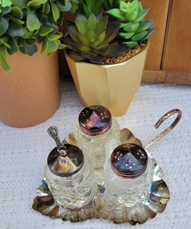Vintage Cruet Queen Anne 3 Piece Serving Set With Salt Pepper and ...