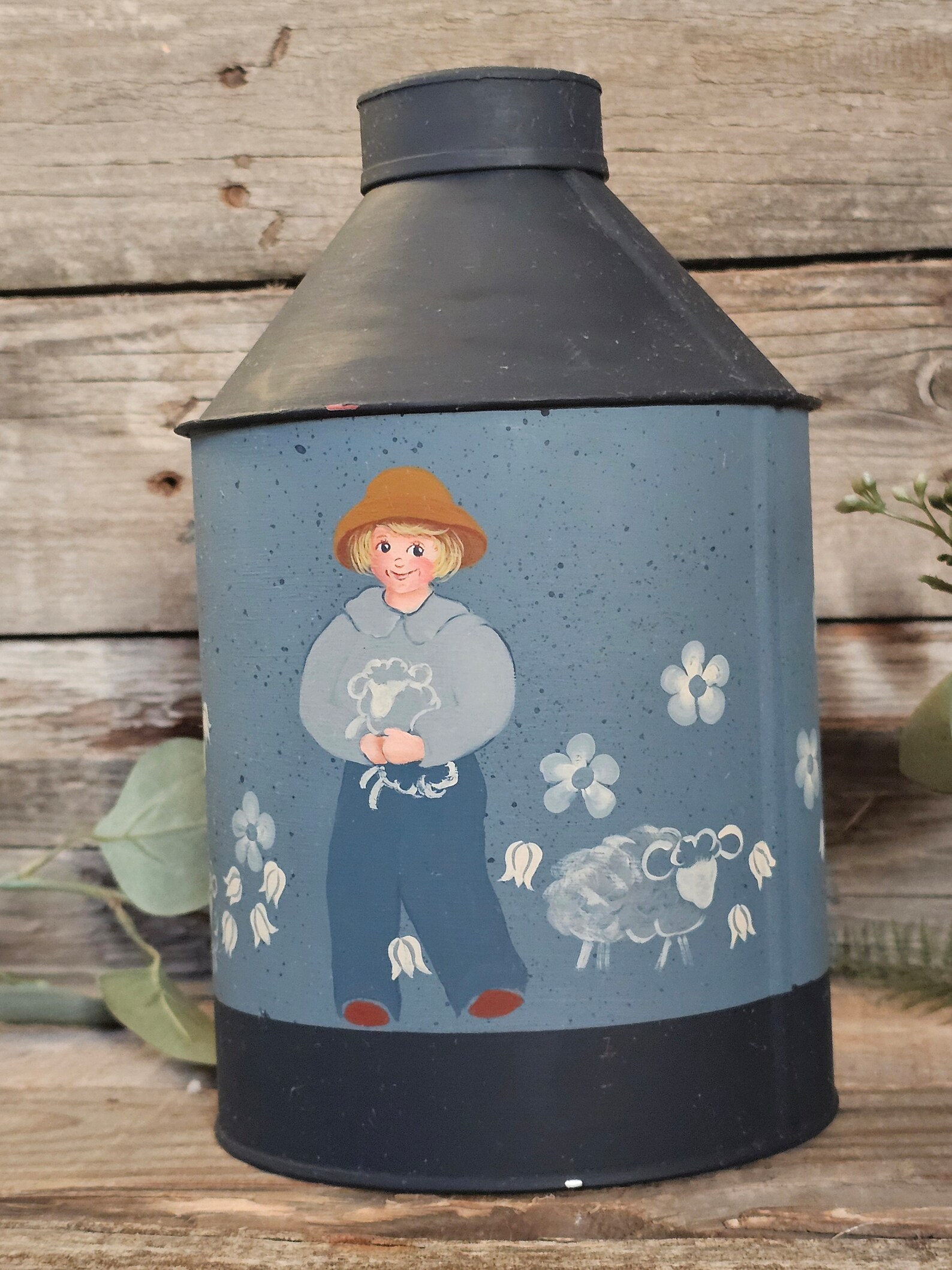 Vintage Blue Handpainted Lidded Tin Milk Jug - Etsy