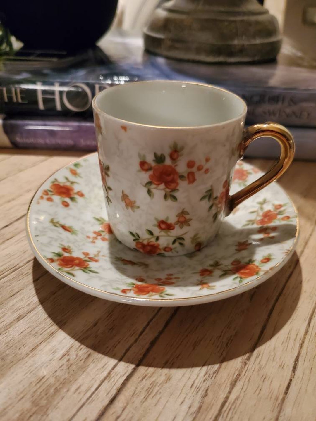 Vintage Inarco Porcelain Mini Tea Cup and Saucer... Covered in Coral ...