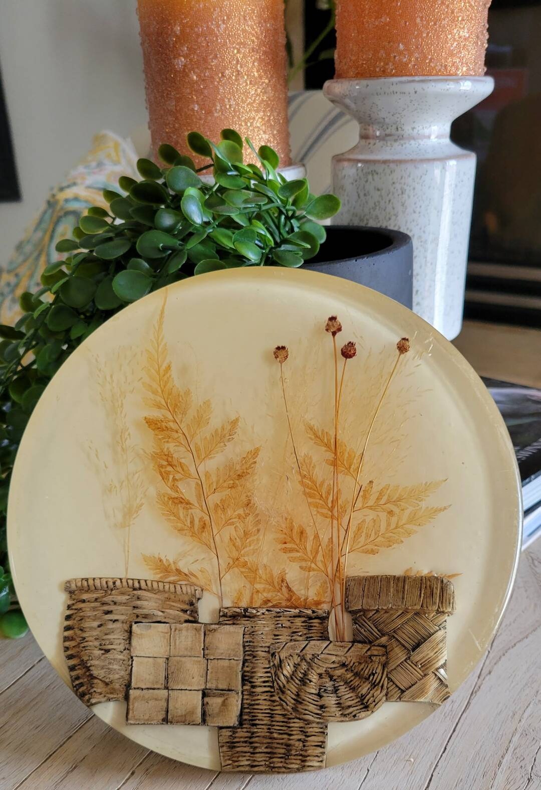 Lucite Acrylic Trivet Pot Holder With Dried Plants in Pots 8 Flowers ...