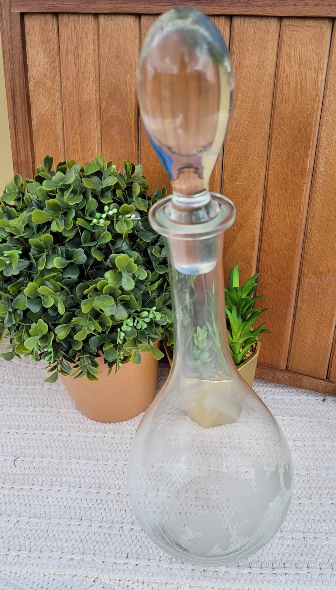 Mid Century Etched Glass Romanian Decanter Vintage Decanter Barware ...