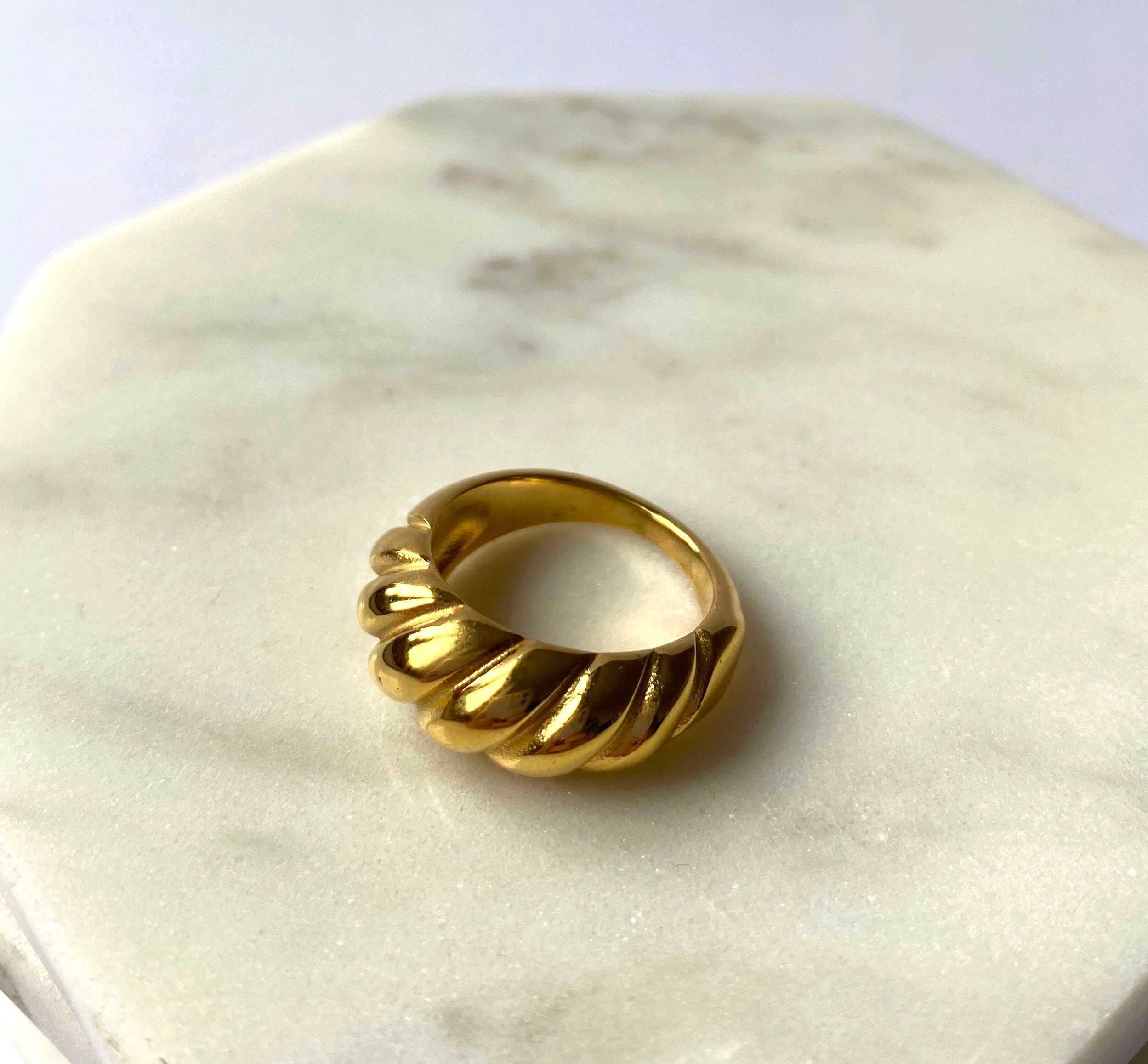 Gold Croissant Ring Chunky Gold Twisted Ring Stackable Gold | Etsy