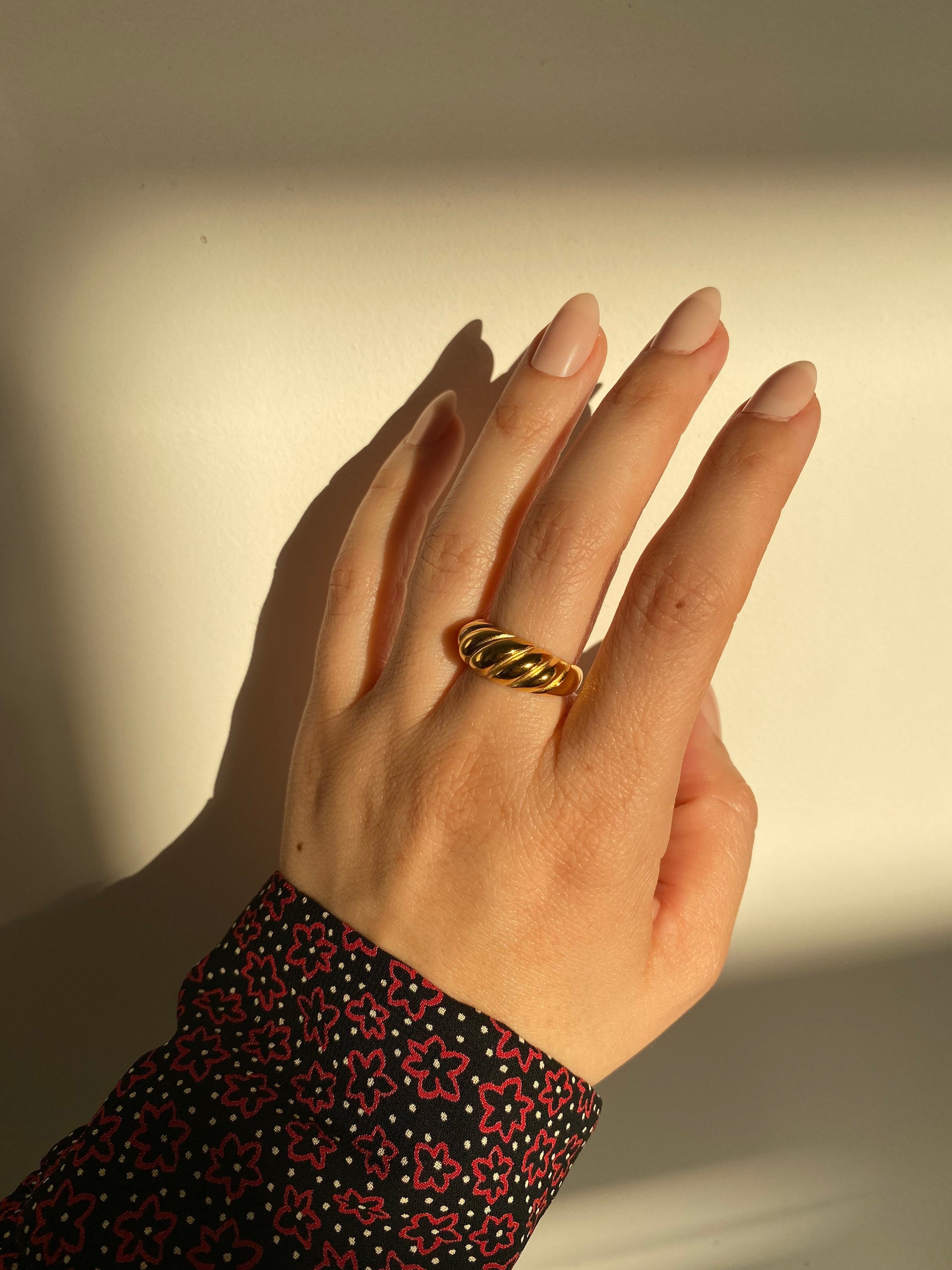 Gold Croissant Ring Chunky Gold Twisted Ring Stackable Gold Plated ...