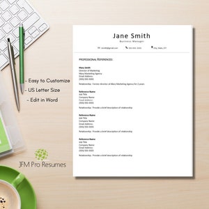 Clean and Professional References Template- Easy to Customize, Instant ...