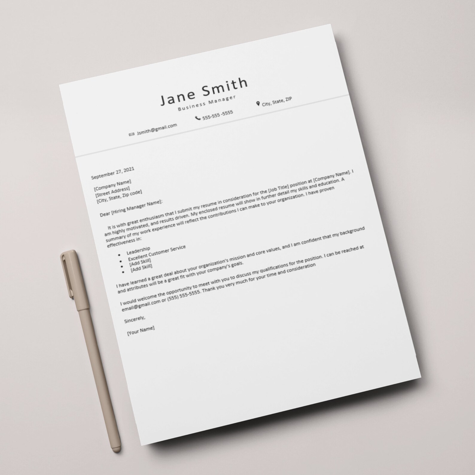 Professional Cover Letter Template- Digital Download, MS Word, Easy to ...