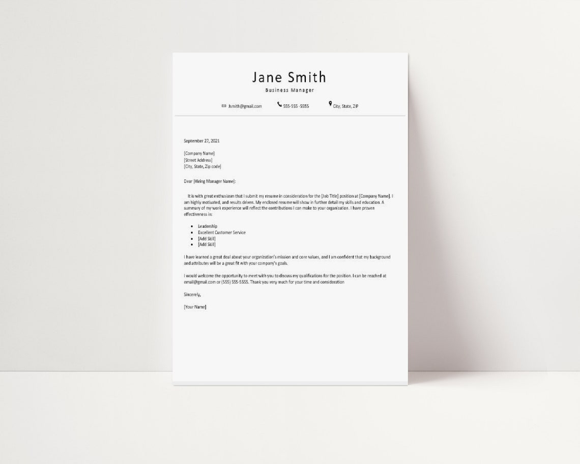 Professional Cover Letter Template Digital Download, MS Word, Easy to ...