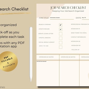 Job Search Check List Fillable PDF Printable PDF Instant | Etsy