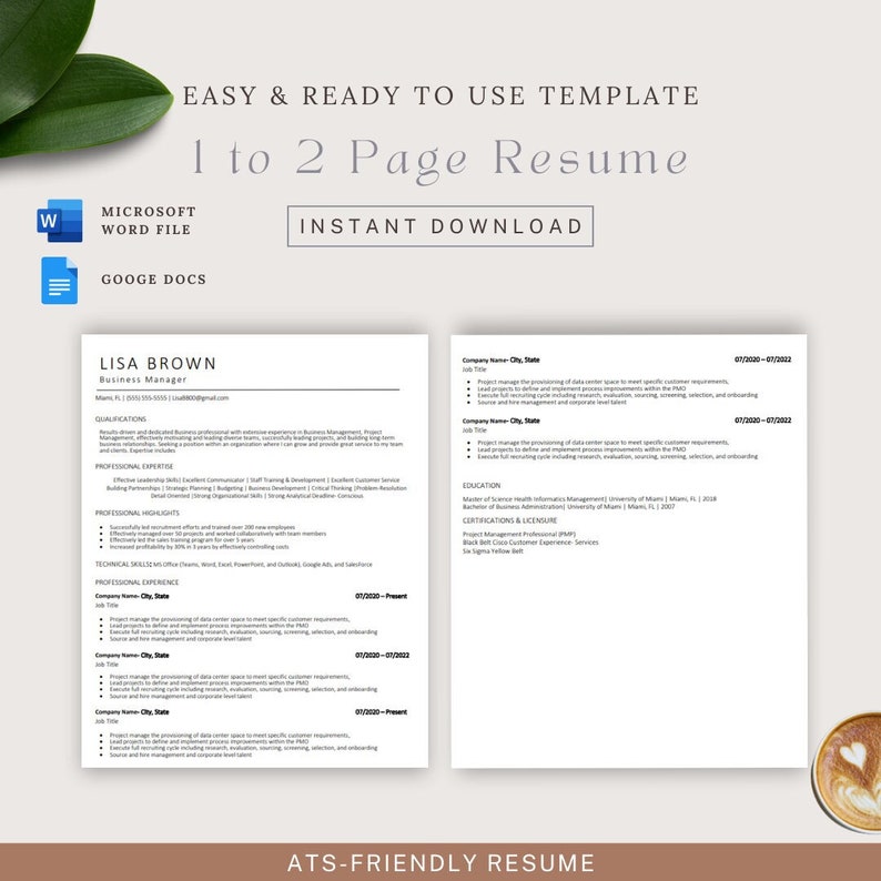ATS Friendly Resume Template Bundle Modern, Professional, Clean, Word ...