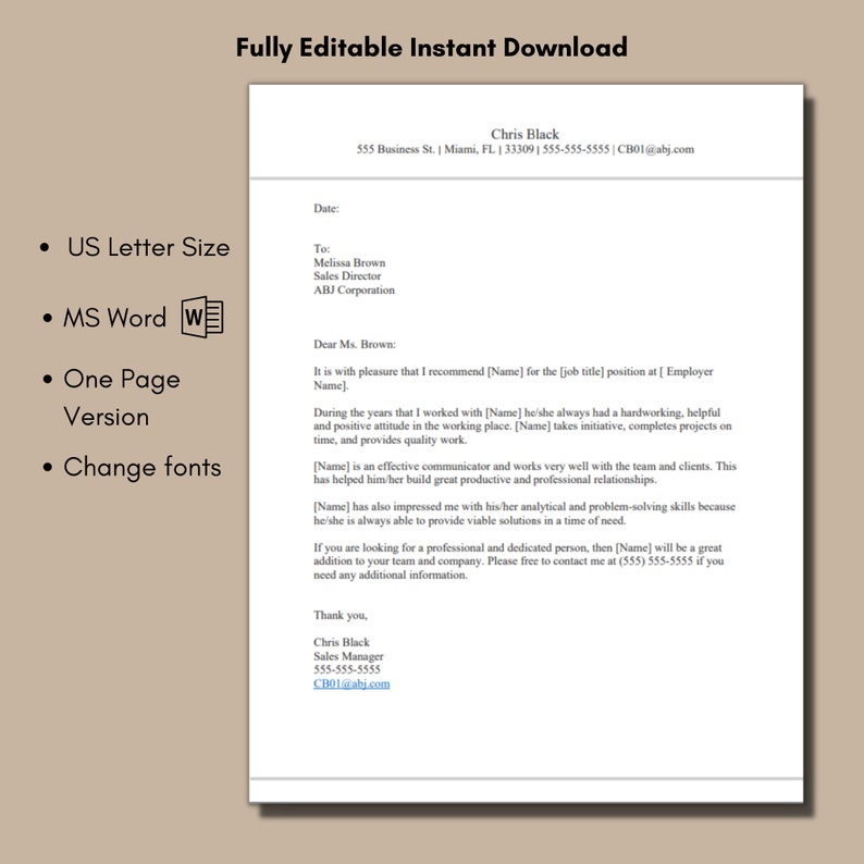 Letter of Recommendation for Employee Template Job Reference Job ...