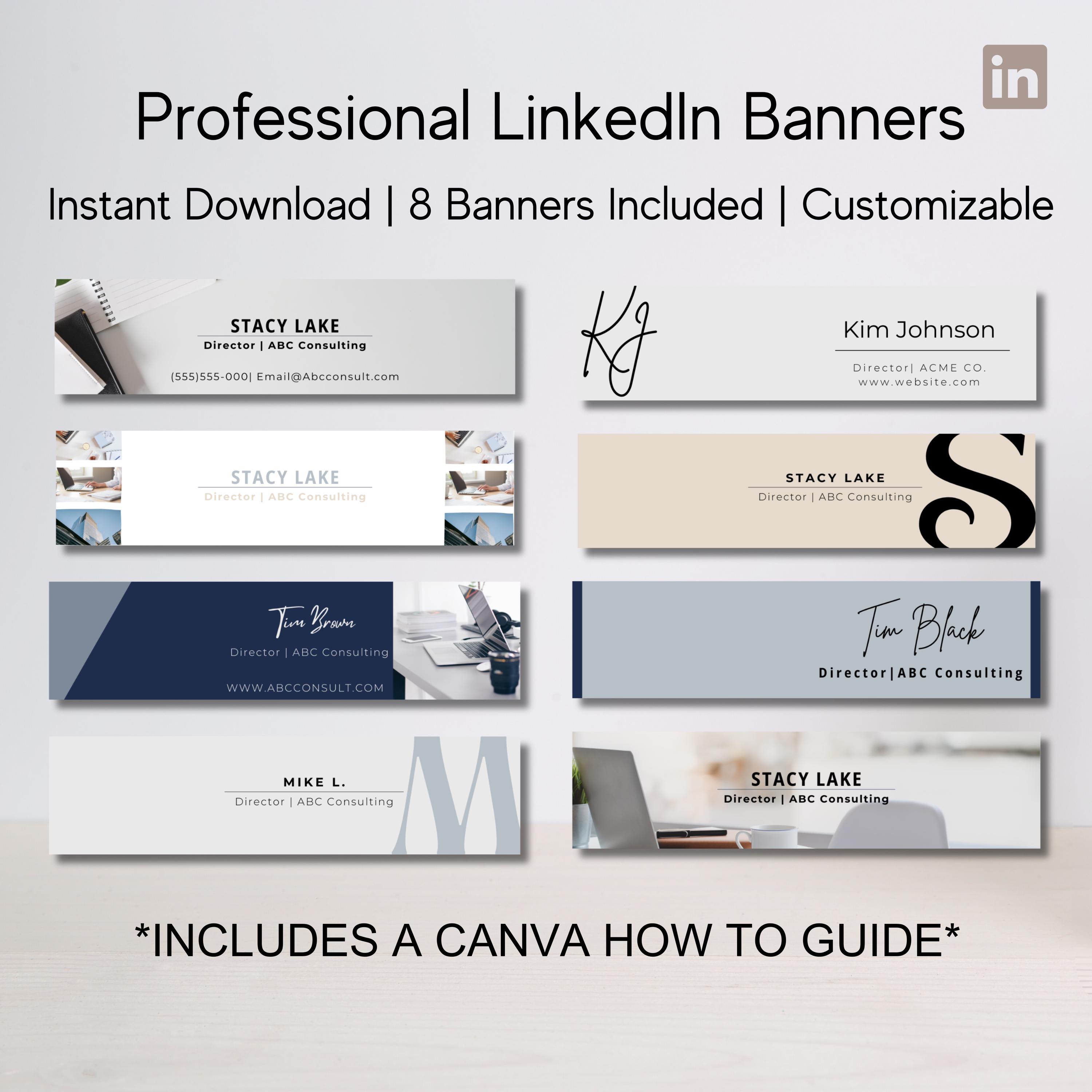 8 Linkedin Banner Customizable Bundle | With Contact Info | Canva ...