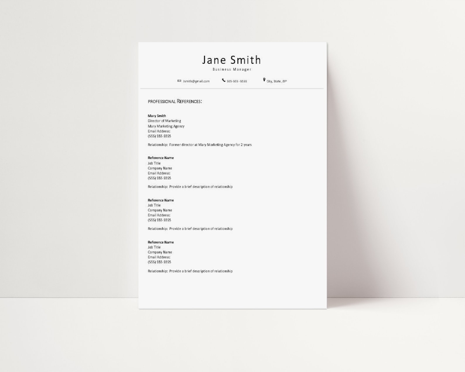 Clean and Professional References Template- Easy to Customize, Instant ...