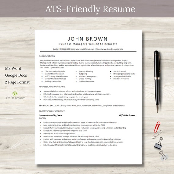 ATS Friendly Resume Template modern Simple Resume | Etsy