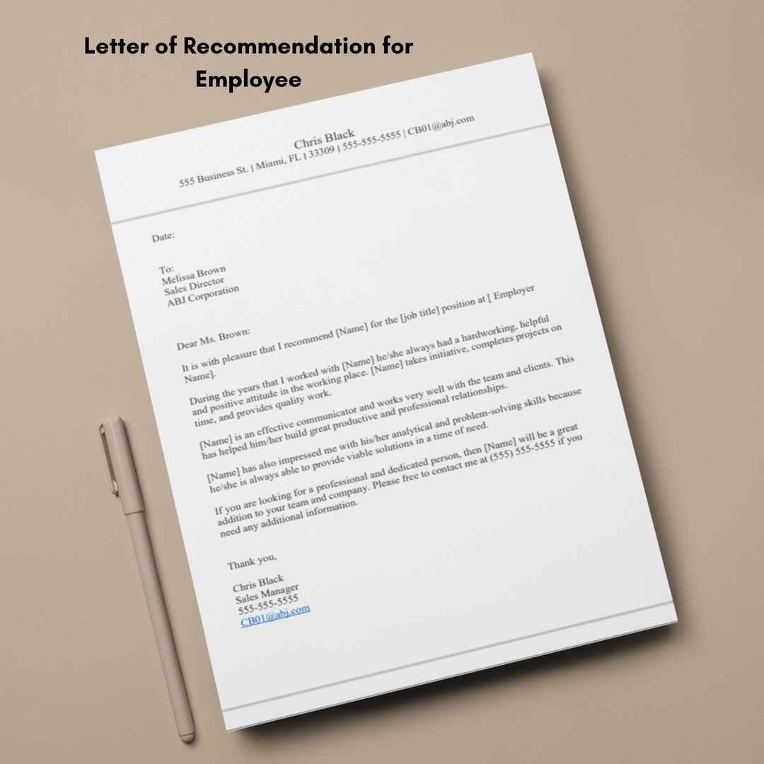 Letter of Recommendation for Employee Template | Job Reference | Job ...