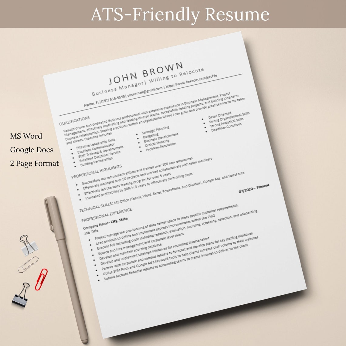 ATS Friendly Resume Template modern Simple Resume - Etsy