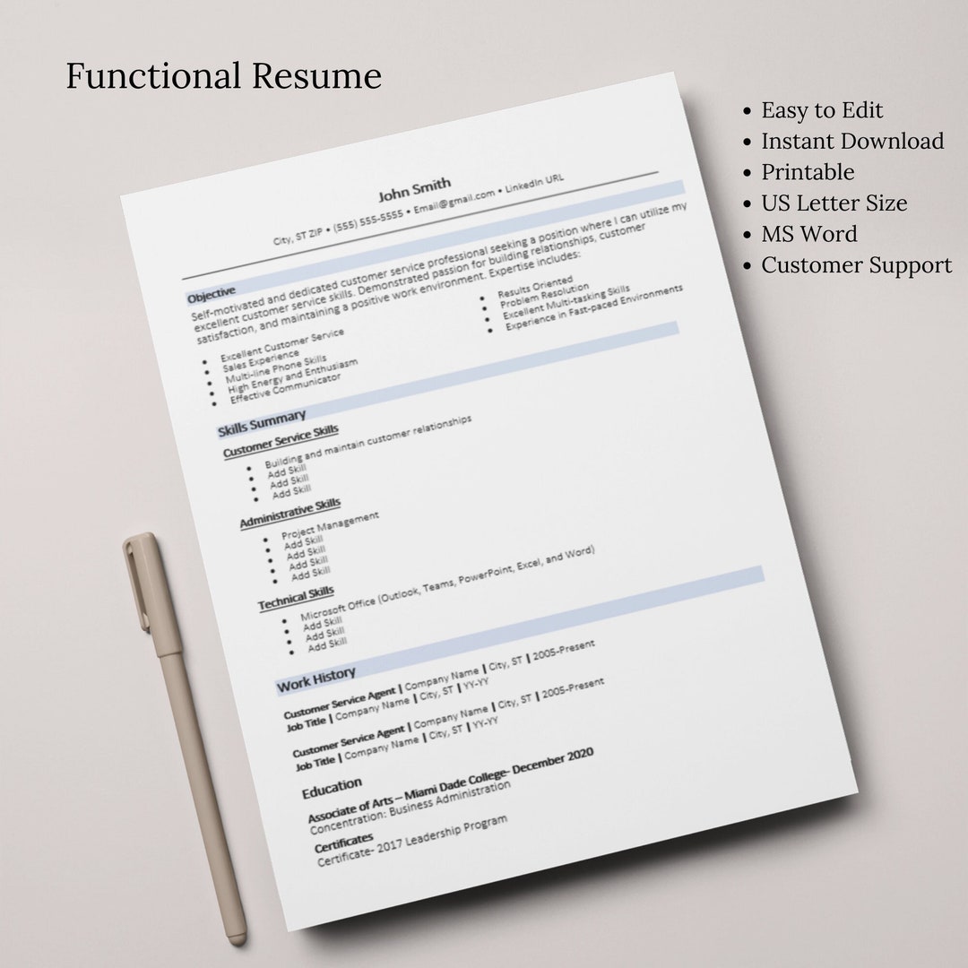 Easy Functional Resume, Cover Letter, and Thank You Templates for Word ...