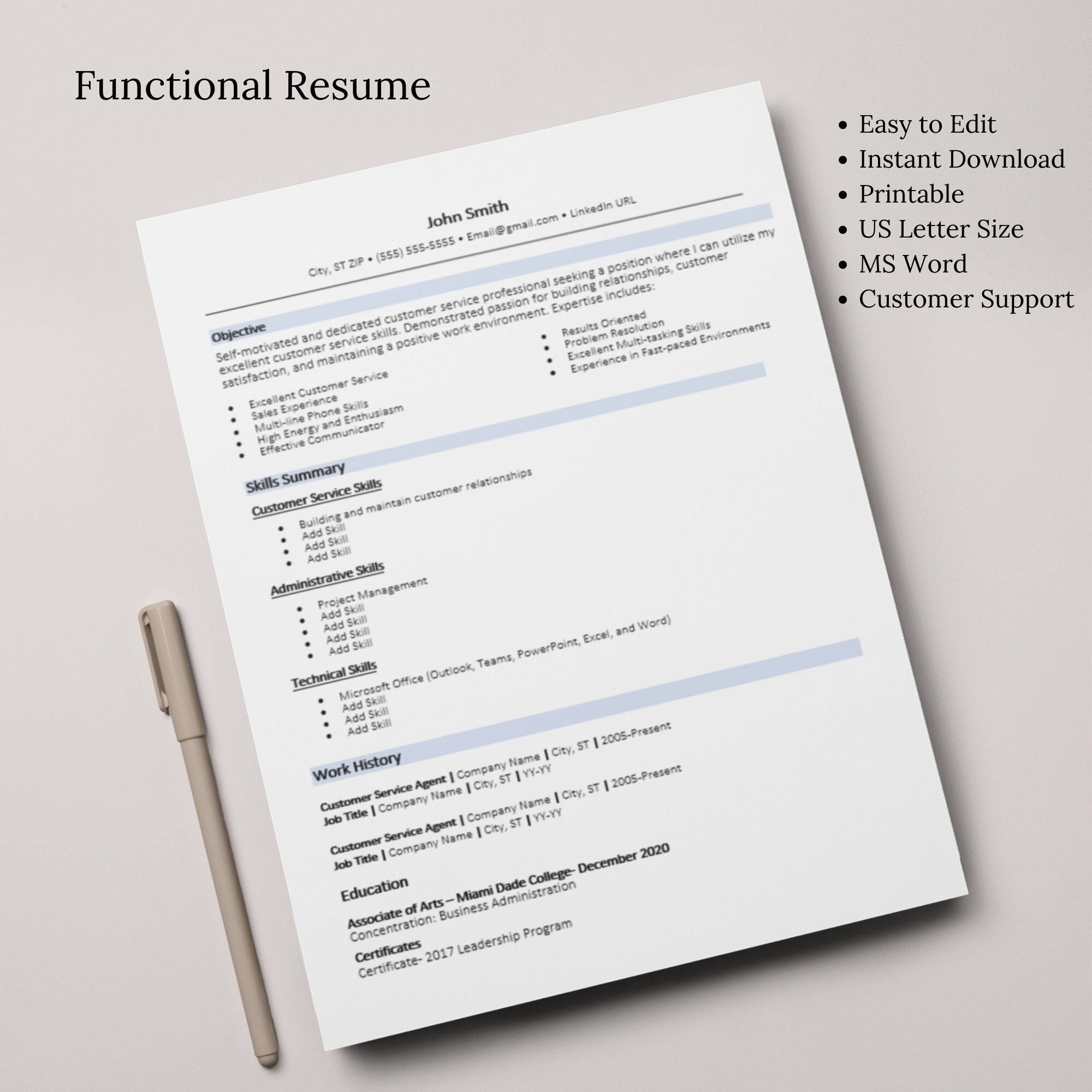 Easy Functional Resume, Cover Letter, and Thank You Templates for Word ...
