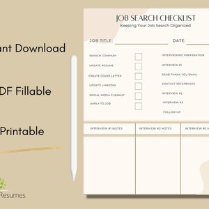 Job Search Check List Fillable PDF Printable PDF Instant | Etsy