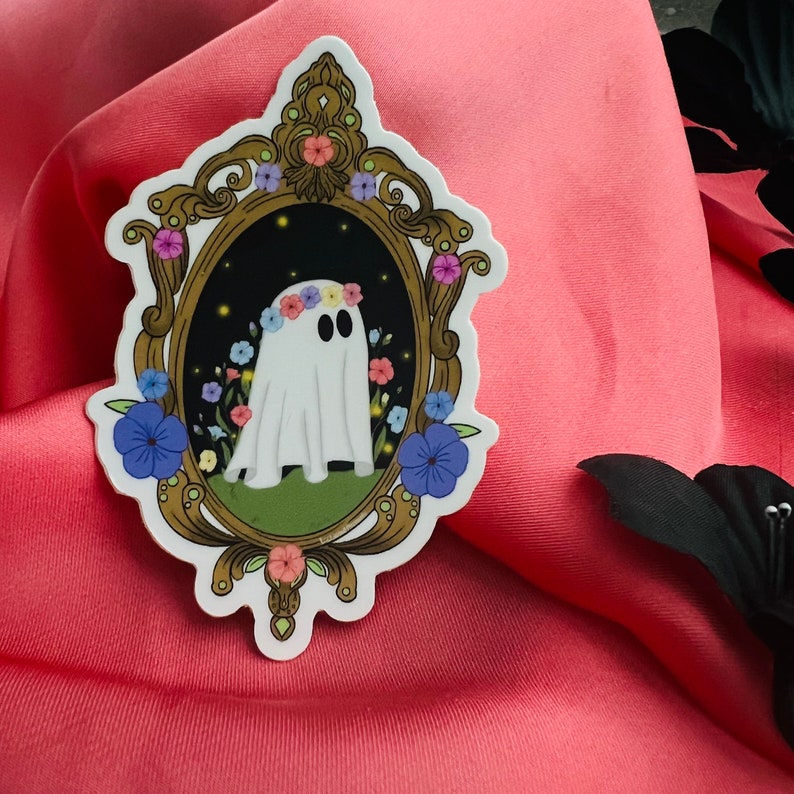 Enchanted Forest Ghosts, Flower Crown Garden, Glossy Sticker, Spooky ...