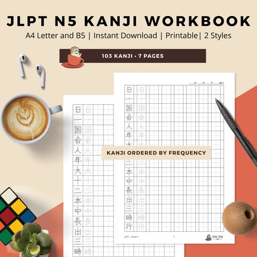 Japanese First 100 Kanji JLPT N5 Flashcards printable - Etsy