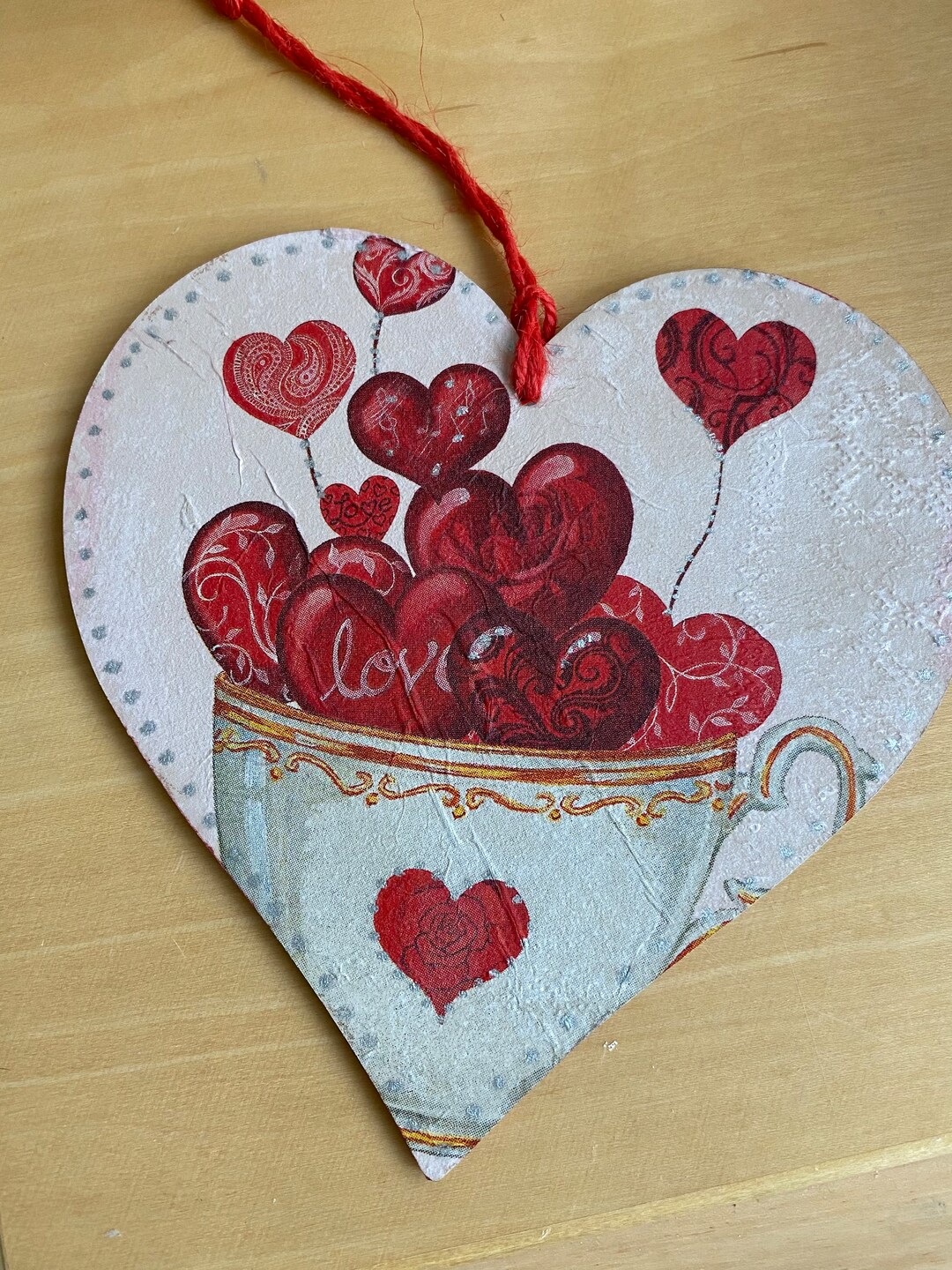 Birthday / Thank You / Love You Decoupage Wooden Heart. - Etsy
