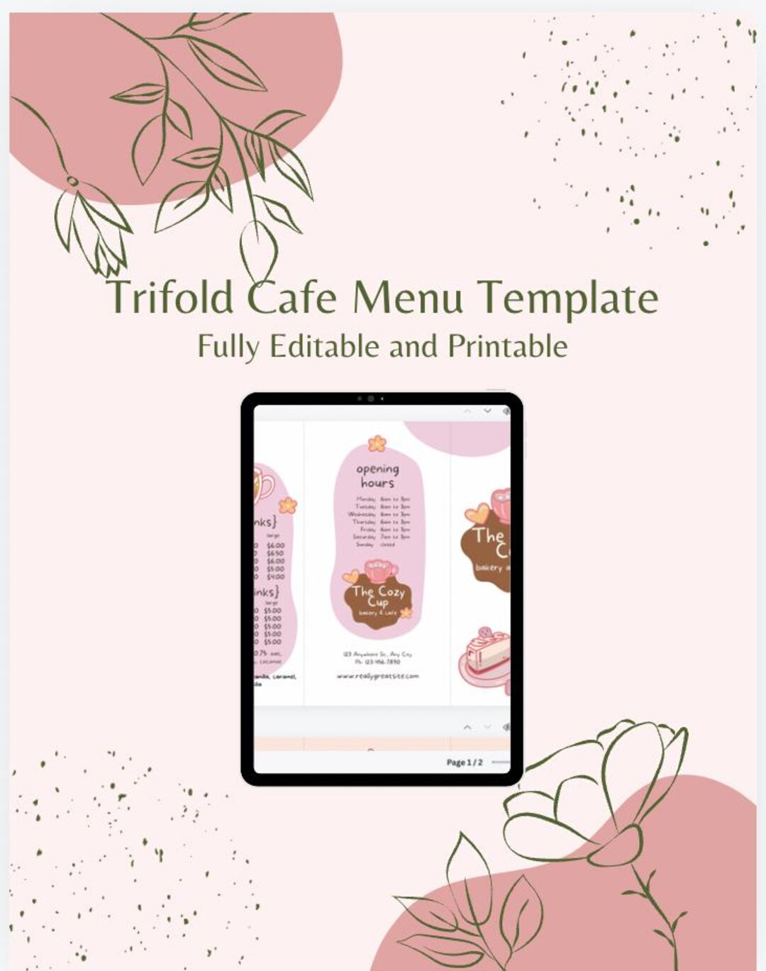 Cute Trifold Cafe Menu | Editable and Printable - Etsy