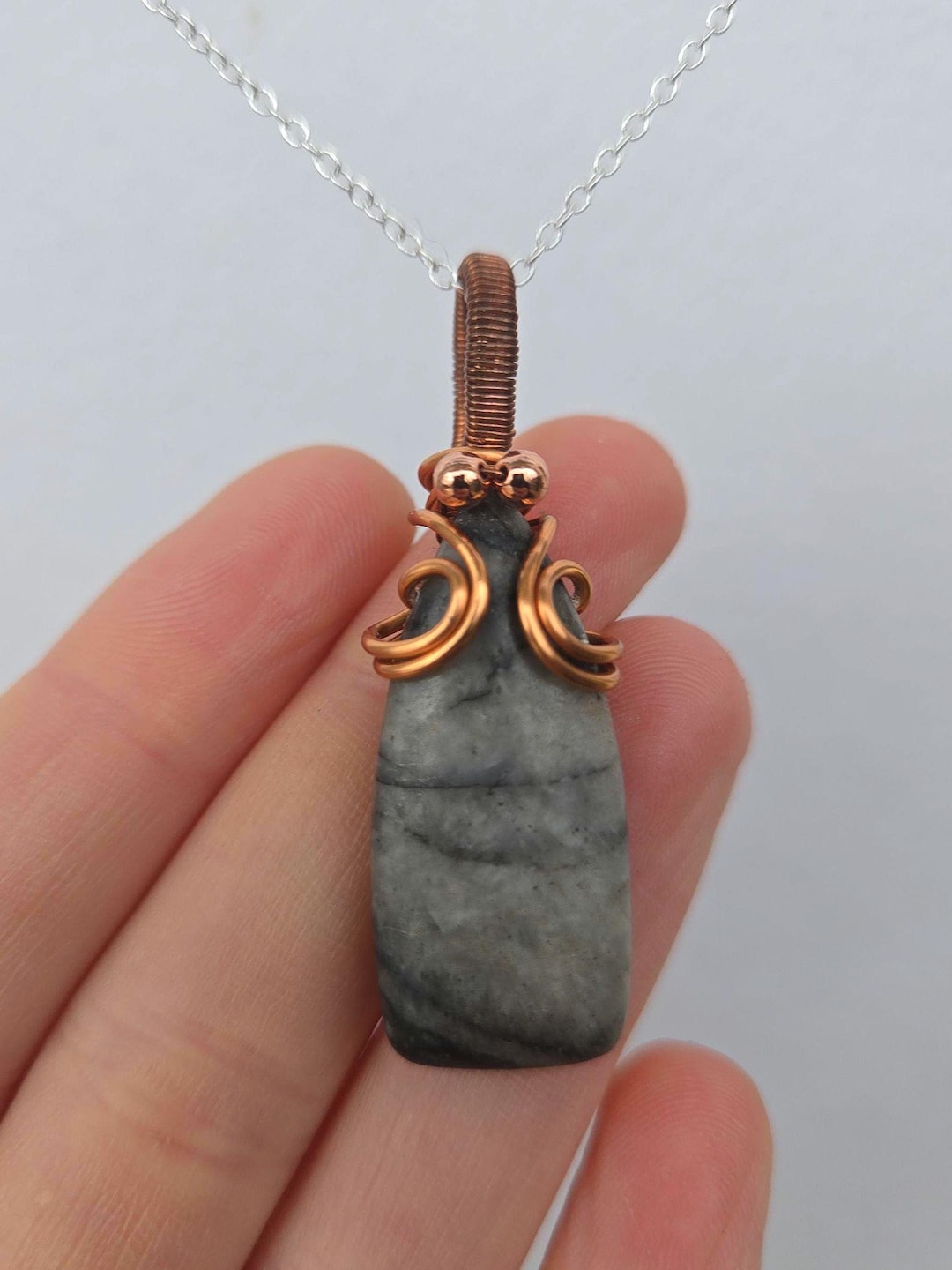 Handmade Picasso Marble Copper Wire Wrapped Pendant: Grounding Stone ...