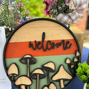 Mushroom Circle Wood Welcome Sign, Mushroomcore Cottagecore Retro Home ...