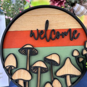Mushroom Circle Wood Welcome Sign, Mushroomcore Cottagecore Retro Home ...