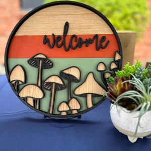 Mushroom Circle Wood Welcome Sign, Mushroomcore Cottagecore Retro Home ...