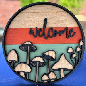 Mushroom Circle Wood Welcome Sign, Mushroomcore Cottagecore Retro Home ...