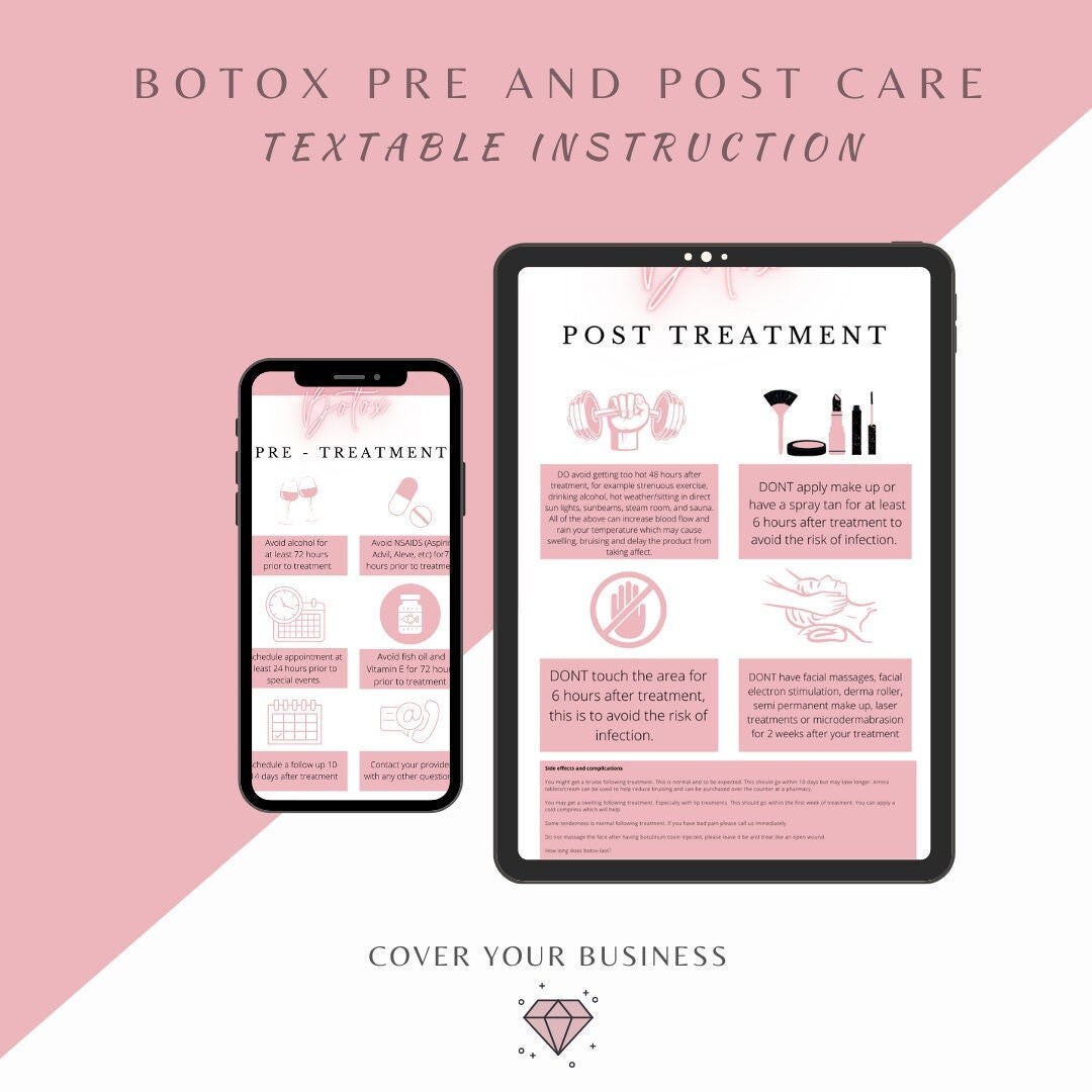 Botox Pre and Post Treatment Sheet Botox Textable Instructions Client ...